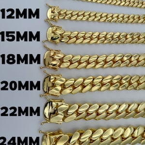 Mens Chain Link Cuban 14K Gold Plated 10MM to 24MM SOLID Jewelry Gift ...