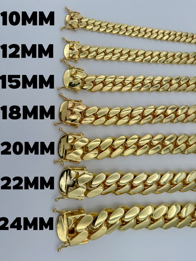 Mens Chain Link Cuban 14K Gold Plated 10MM to 24MM SOLID Jewelry Gift ...