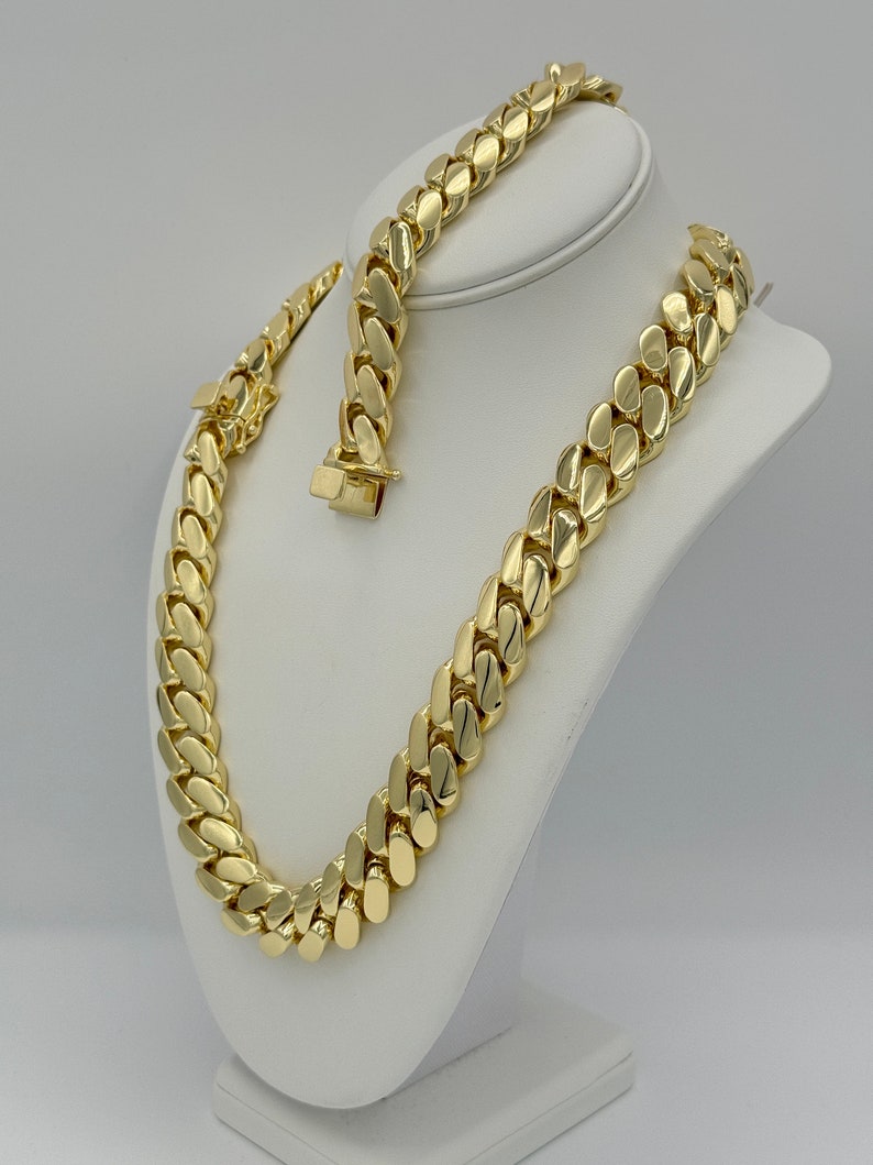 Cuban Link Necklace Chain and Bracelet Set 14K Gold 20MM Plated ...