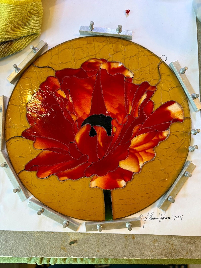 Tiffany-style Red Poppy Stained Glass Panel – Round Window Art Décor - Etsy