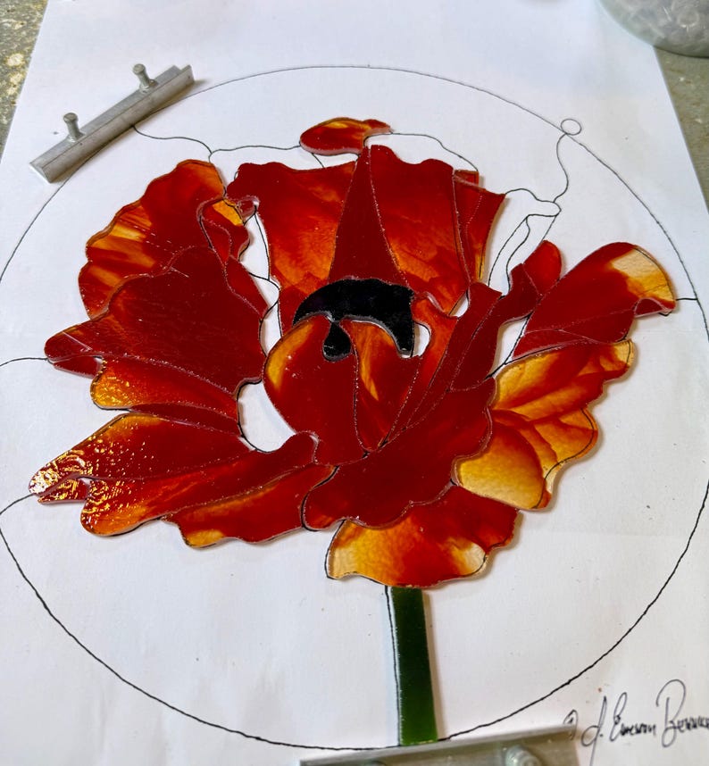 Tiffany-style Red Poppy Stained Glass Panel – Round Window Art Décor - Etsy