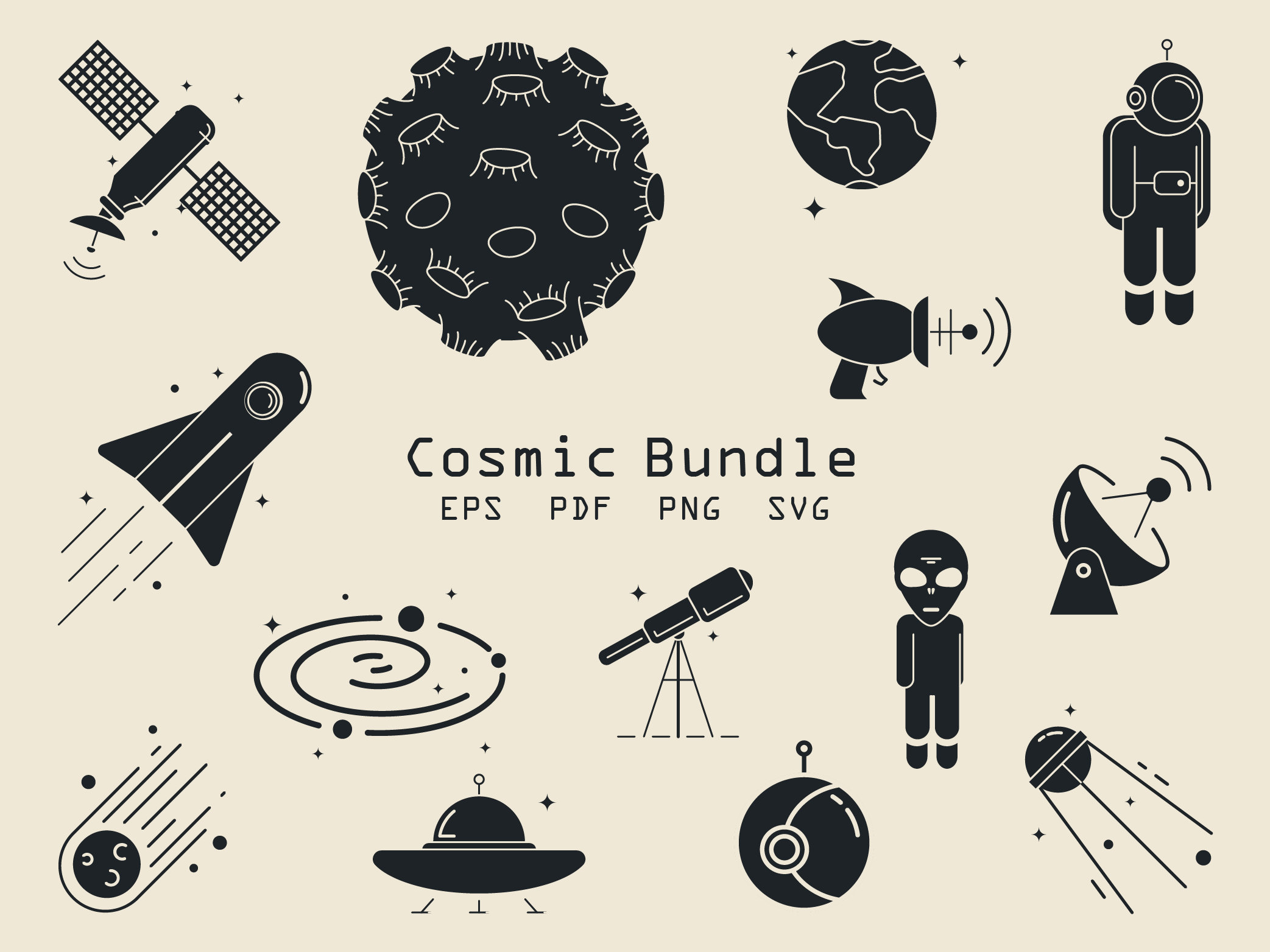 Space Svg Bundle, Cartoon Space Svg, Universe Elements PNG, Silhouette ...