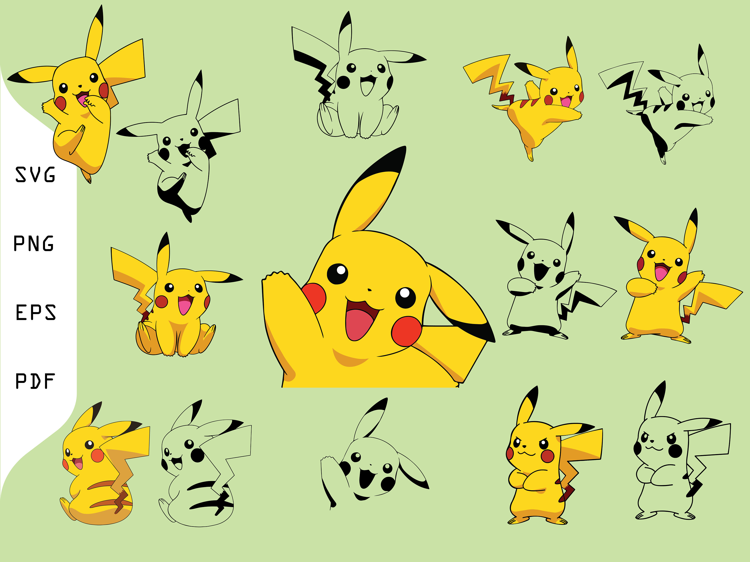 Pikachu Svg File Set, Pikachu Silhouette, Pikachu PNG, EPS, PDF Cut ...