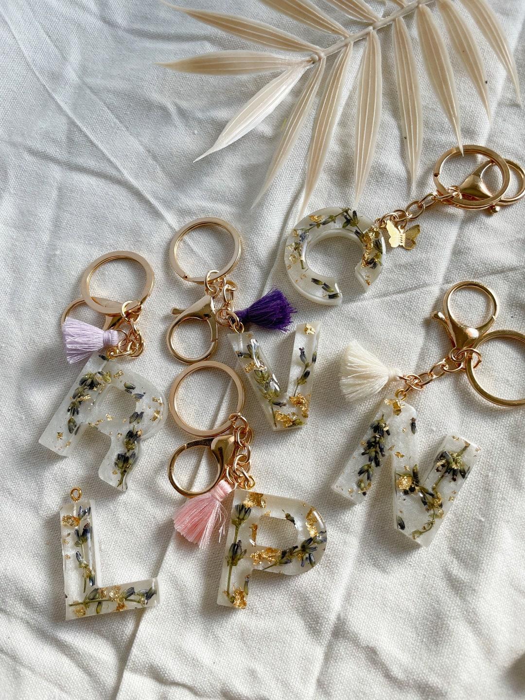 Dried Lavender Keychain, Custom Initial Keychain, Customized Keychain ...