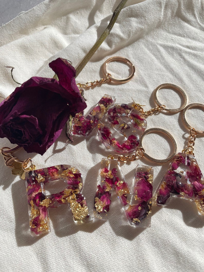 Preserved Rose Keychain Real Rose Petal Keychain Dried Rose - Etsy