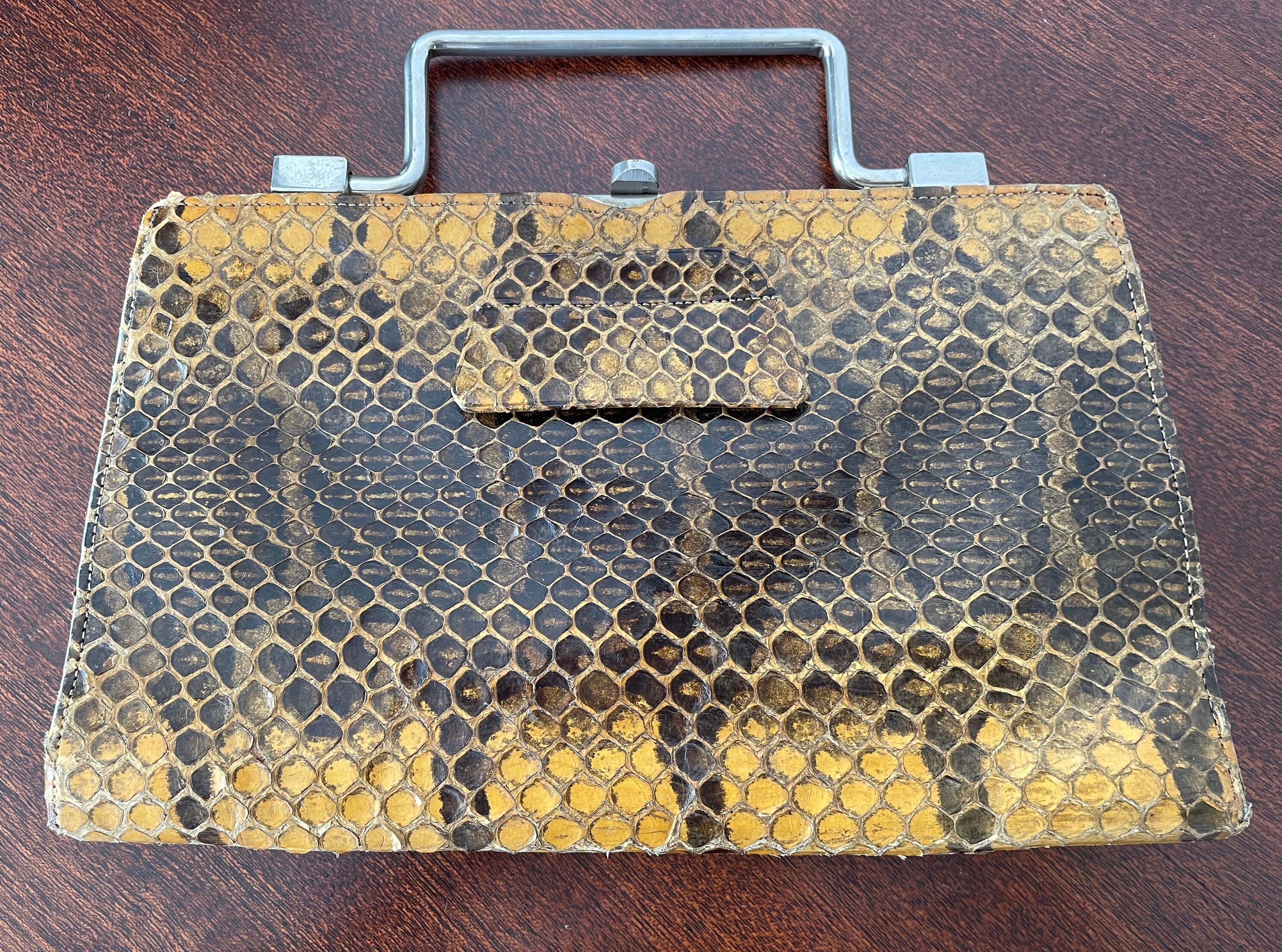 Golden yellow 1960s genuine snakeskin bag with top handle - Etsy.de