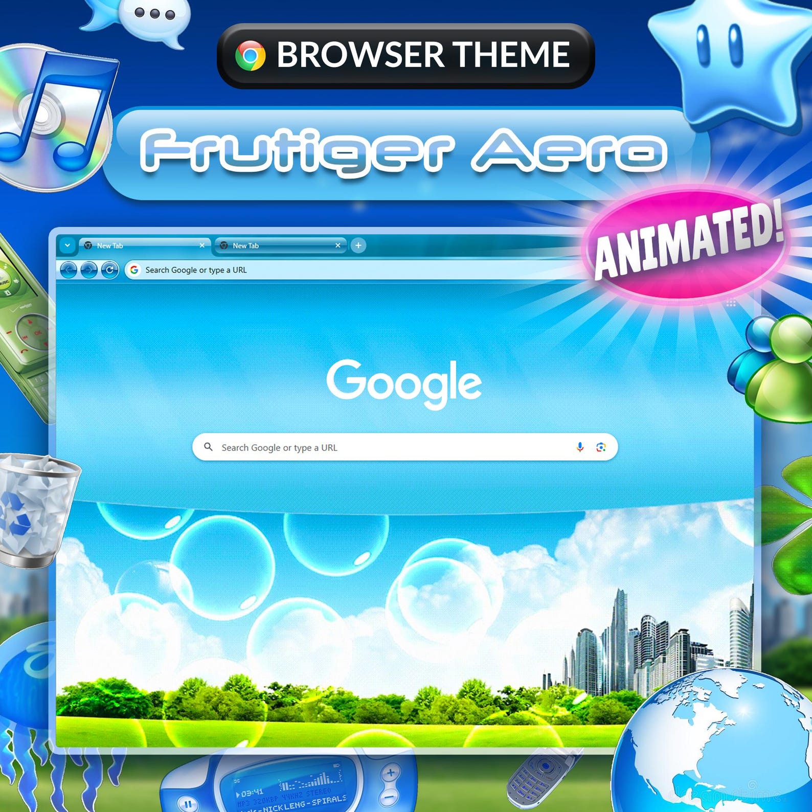 Frutiger Aero Animated Browser Theme — Y2K Aesthetic | 2000s Style ...