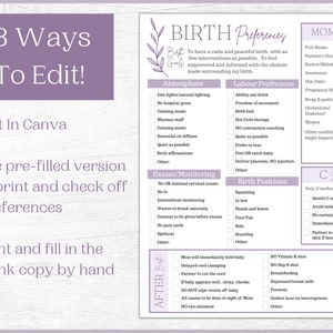 Editable Birth Plan Template |printable Birth Plan Checklist - Etsy