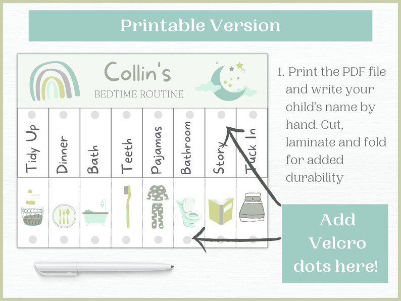 Editable Toddler Bedtime Routine Chart | Printable Chore Chart for Kids ...