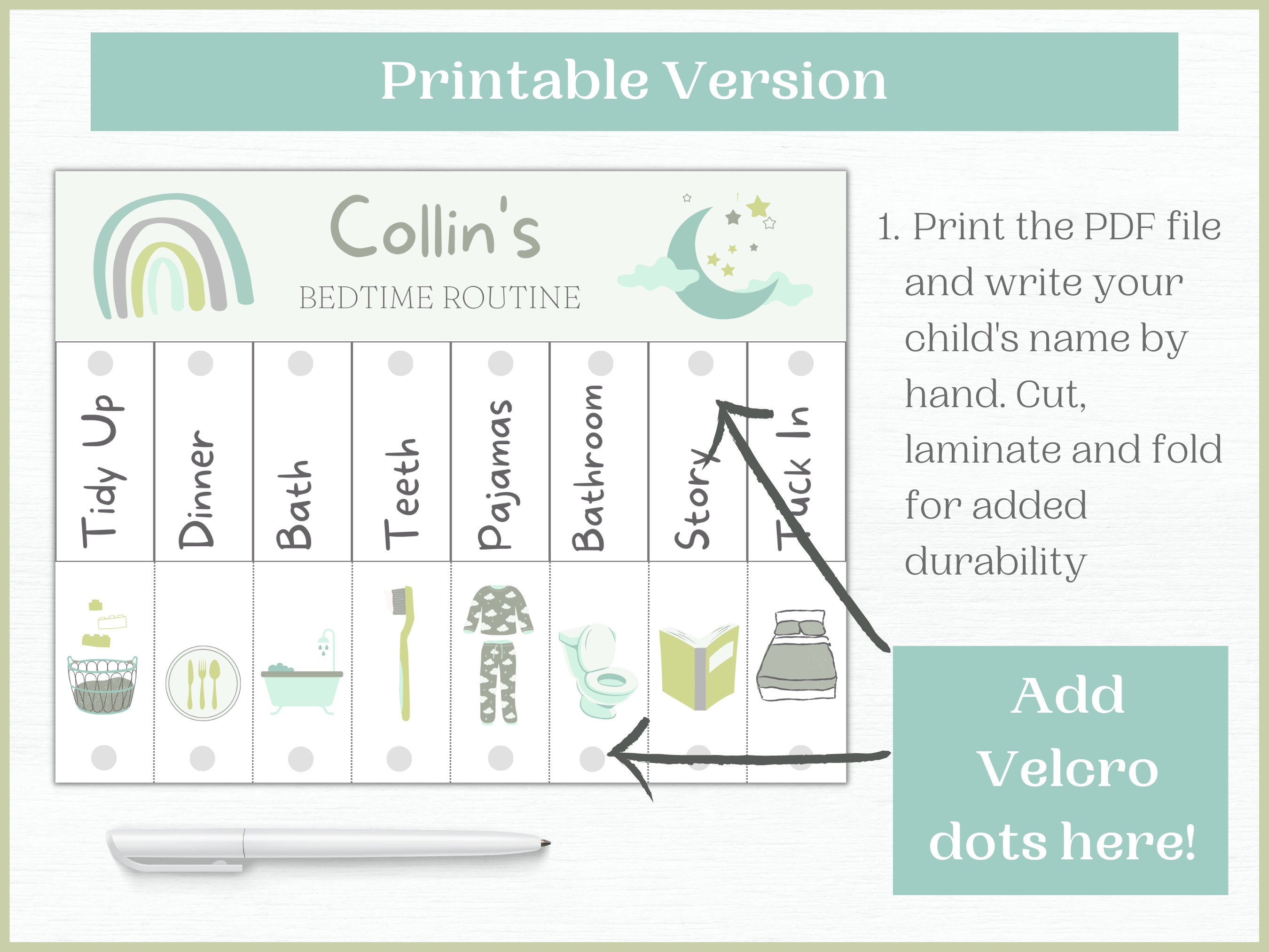 Editable Toddler Bedtime Routine Chart | Printable Chore Chart for Kids ...