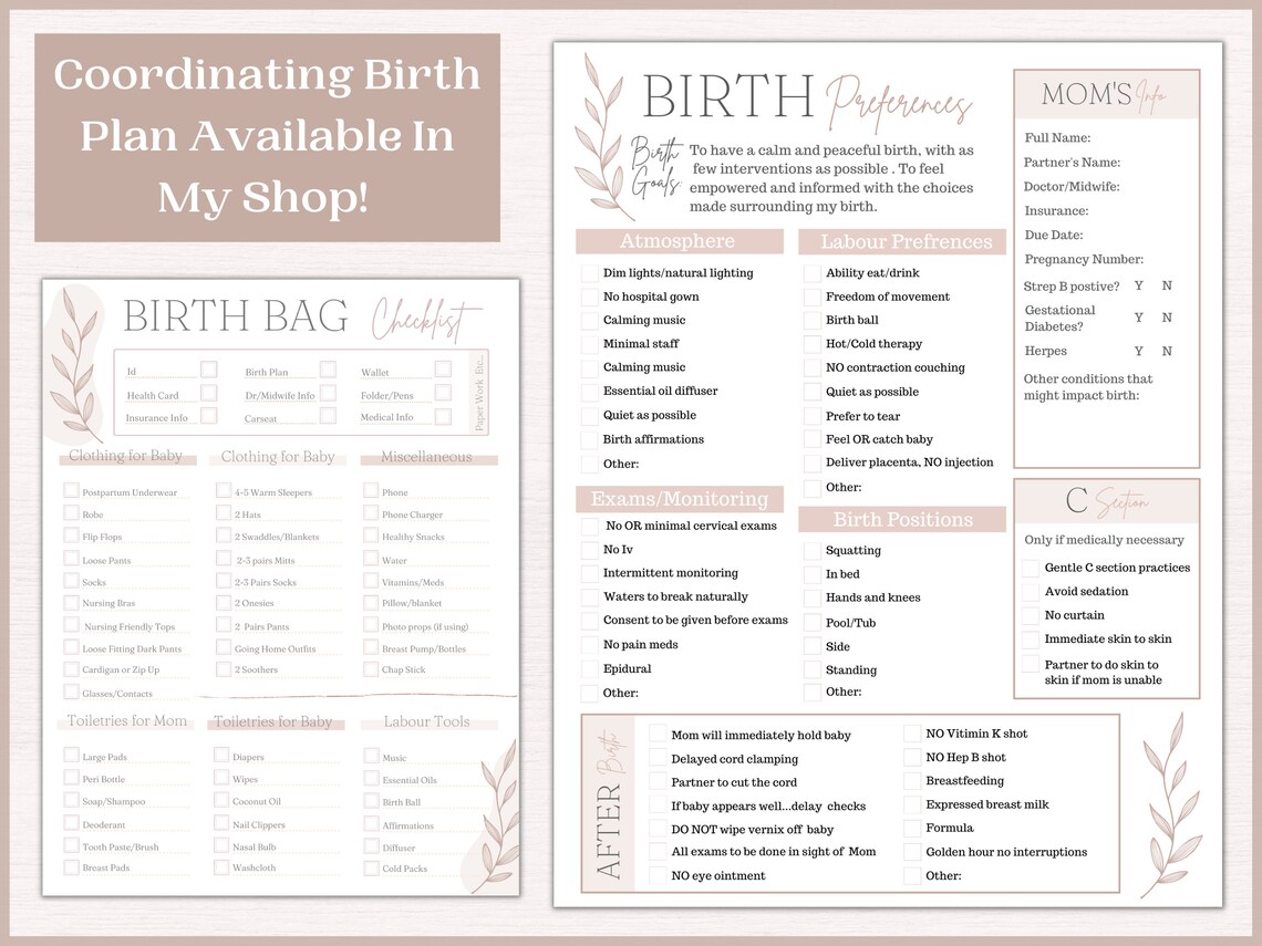 Birth Bag Packing List Editable Hospital Bag Packing - Etsy