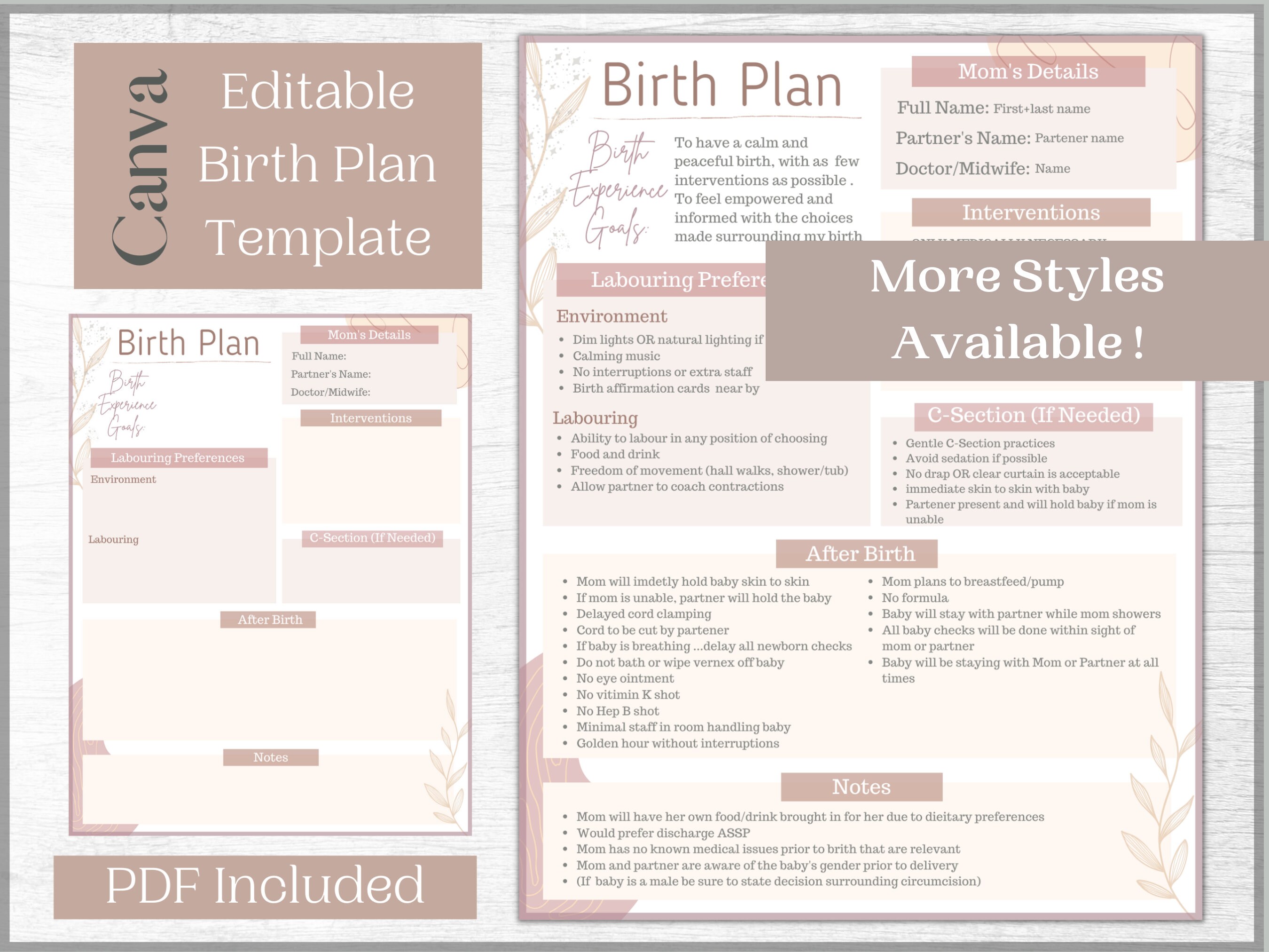 Editable Birth Plan Template Printable Birthing Plan Labour and ...