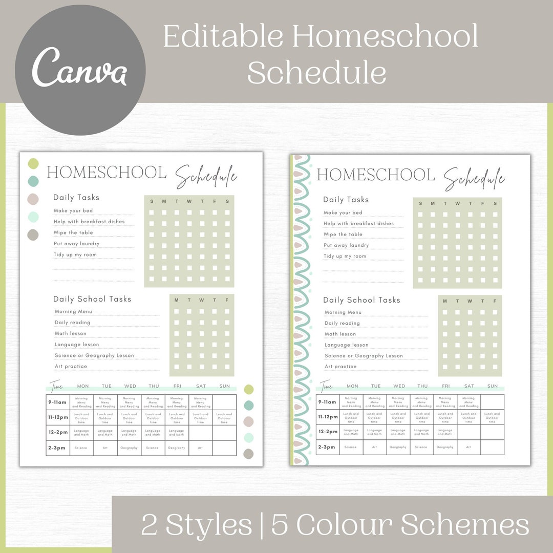 Editable Homeschool Schedule Template | Weekly Schedule and Chore Chart ...