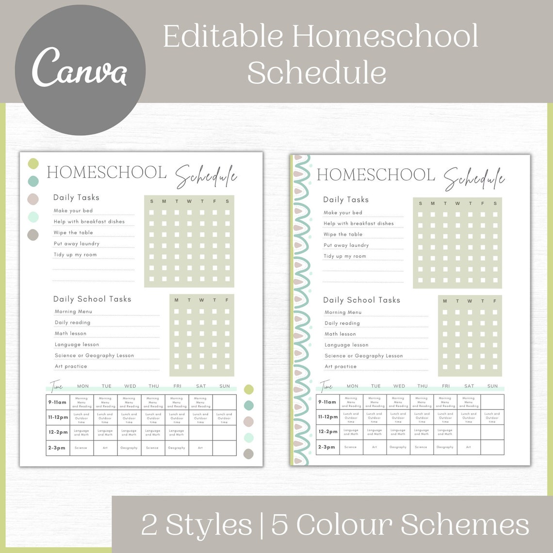 Editable Homeschool Schedule Template Weekly Schedule and Chore Chart ...
