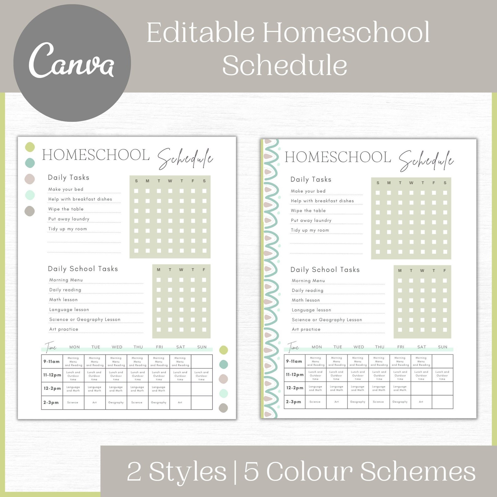 Editable Homeschool Schedule Template | Weekly Schedule and Chore Chart ...