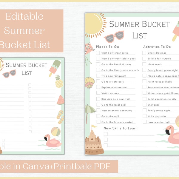 Summer Bucket List Editable Canva - Etsy