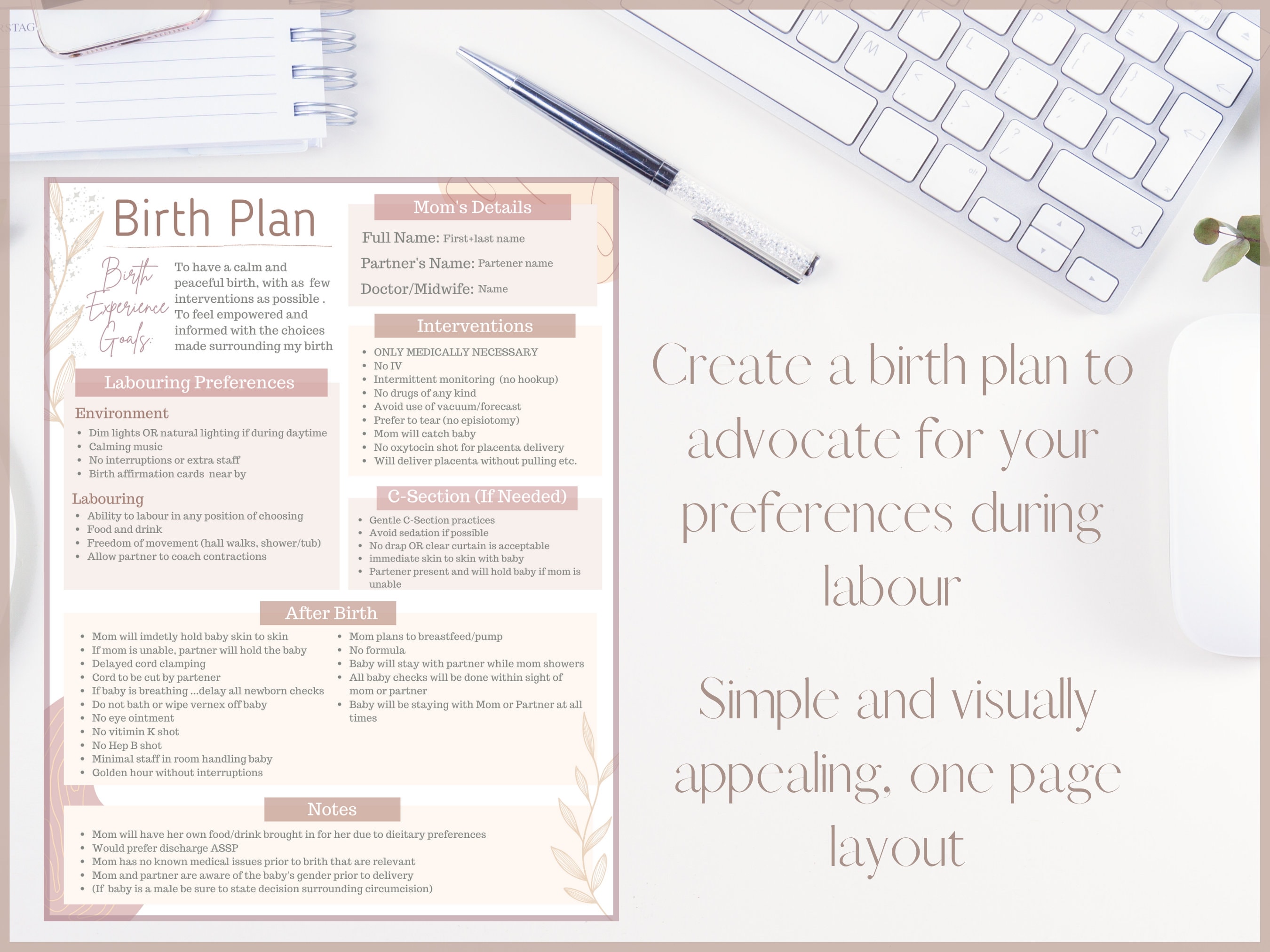 Editable Birth Plan Template Printable Birthing Plan - Etsy