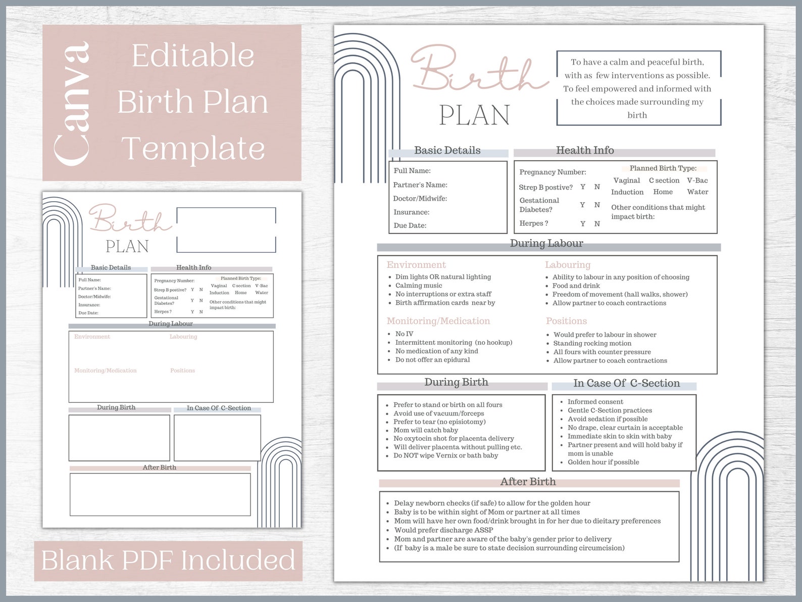 Editable Birth Plan Template | Printable Birthing Plan | Labour and ...
