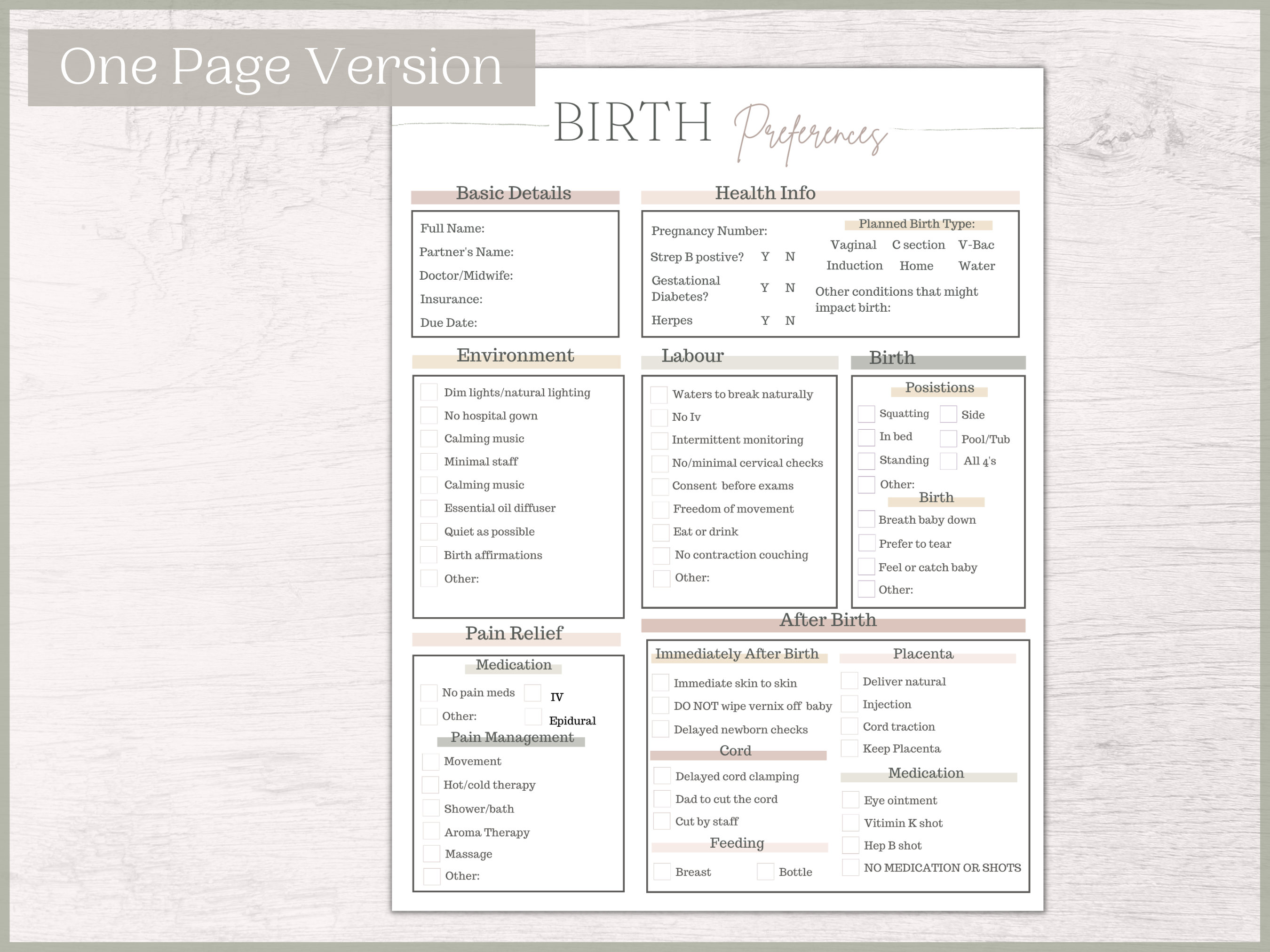 Printable and Editable Birth Plan Template | Neutral Colours Birth Plan ...