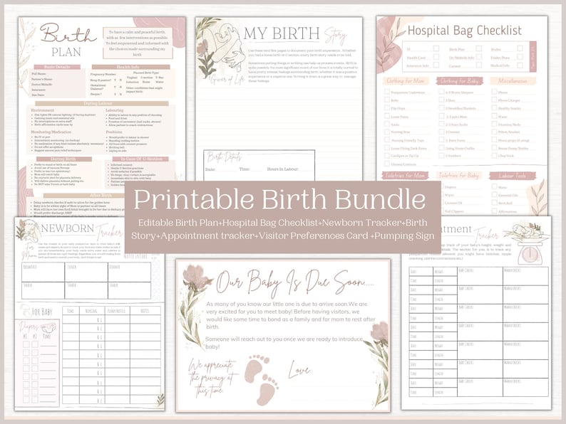 Mini Birth Plan Bundle | Editable Birth Plan| Hospital Bag Checklist ...