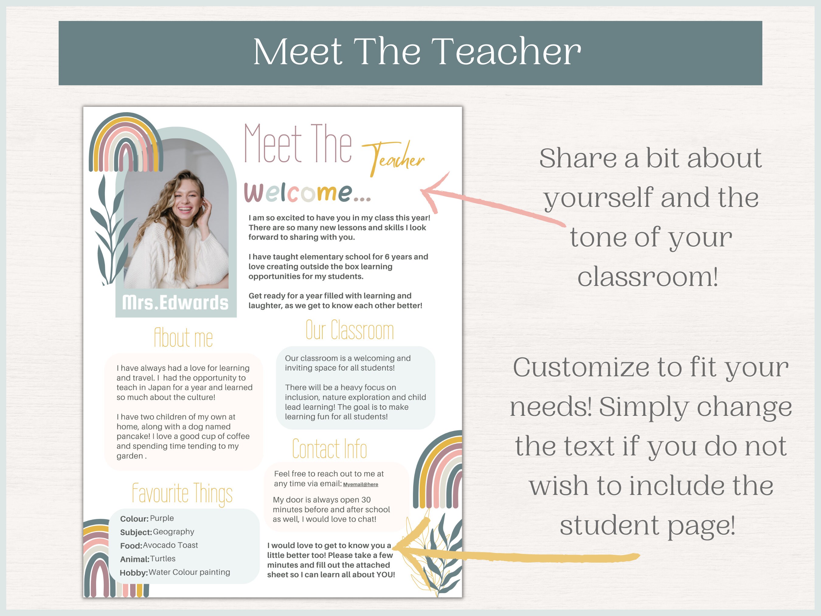 Meet the Teacher and Meet the Student, Editable Classroom Templates ...