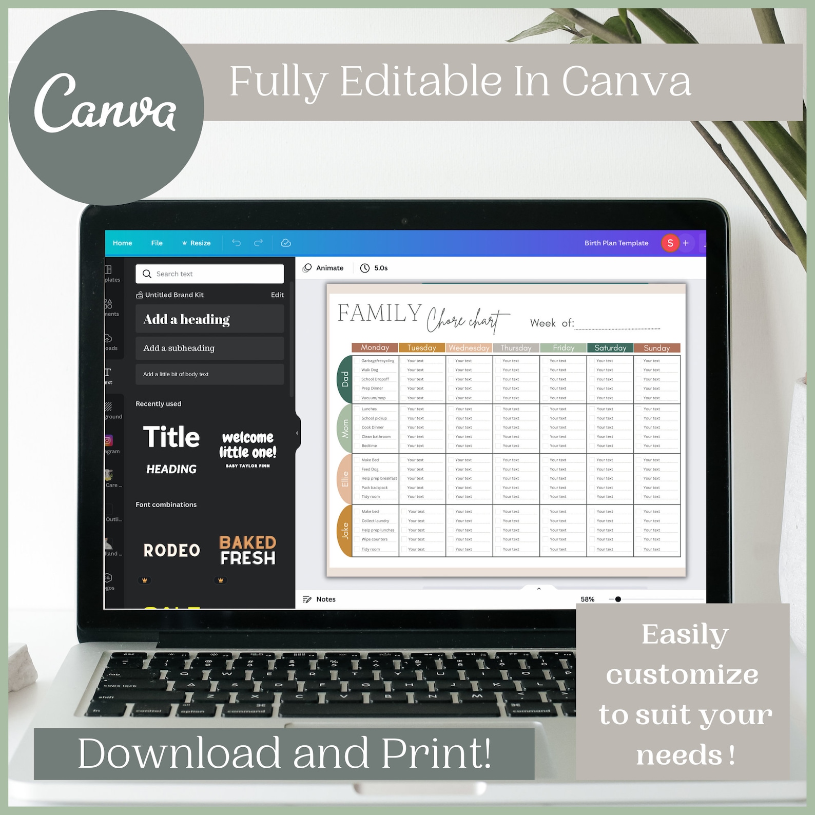 Family Chore Chart Editable Template | Adult Chore Chart Template | ADHD Friendly Chore Chart ...