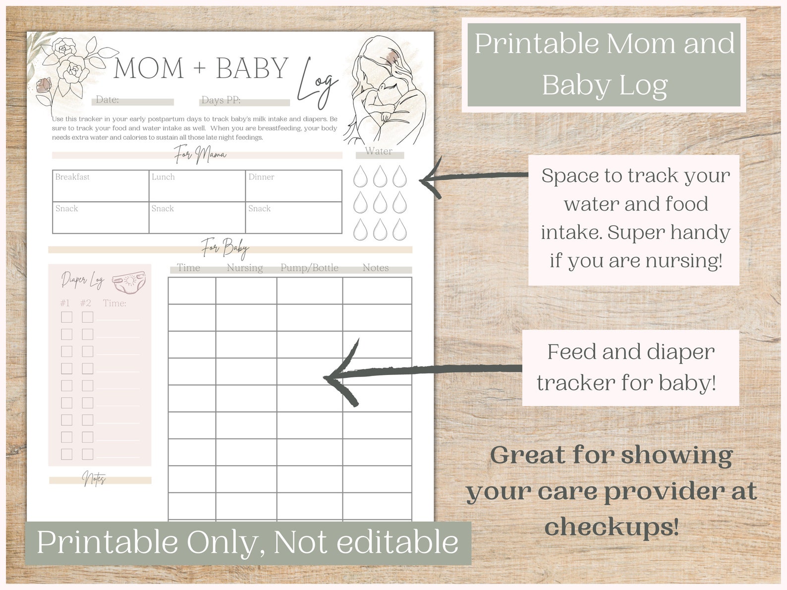 Editable Birth Plan Template and Printable Newborn Log | Mini Birth ...