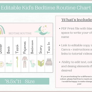 Editable Toddler Bedtime Routine Chart | Printable Chore Chart for Kids ...