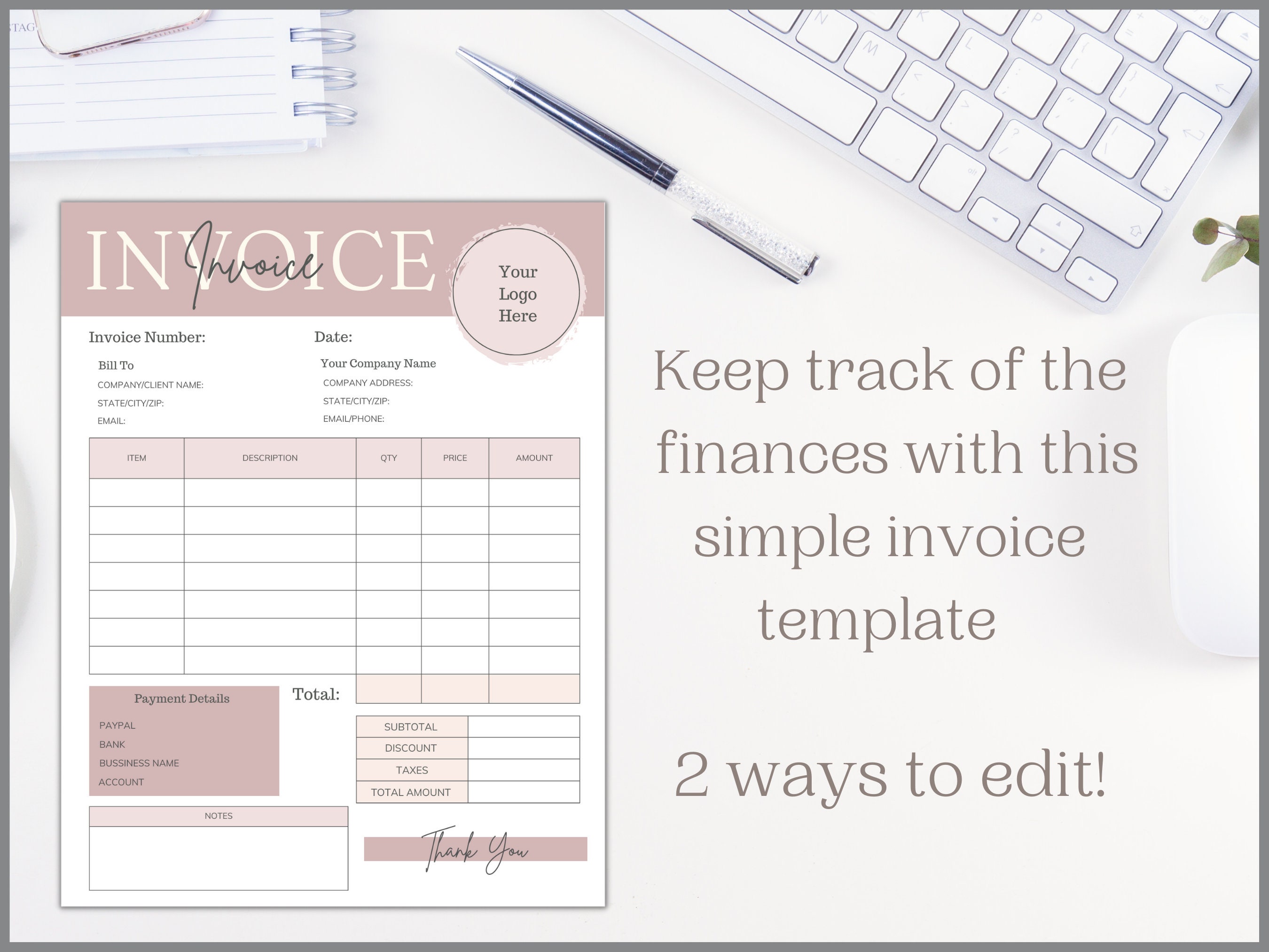 Editable Invoice Canva Template | Printable Order Form Template |small ...