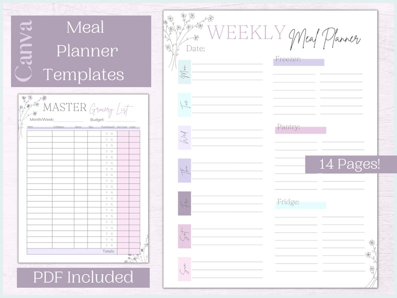 Weekly Meal Plan Templates | Grocery List and Pantry Inventory - Etsy