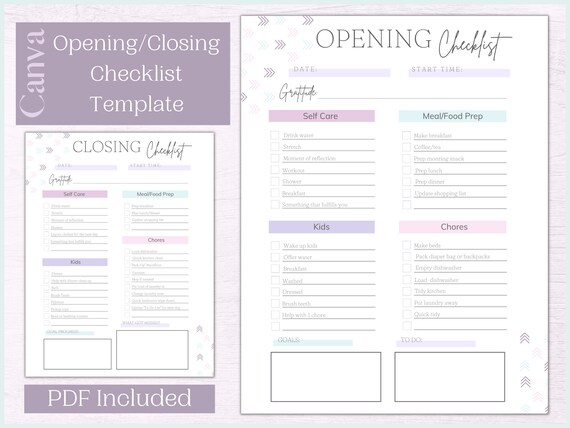 Editable Cleaning Schedule Opening and Closing Household - Etsy