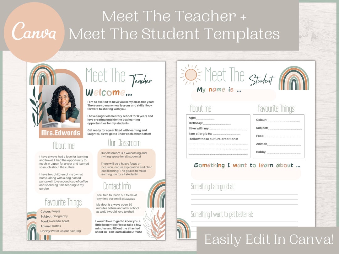Meet the Teacher and Meet the Student, Editable Classroom Templates ...