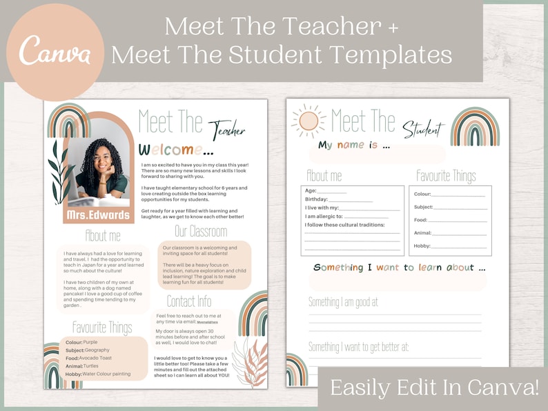 Meet the Teacher and Meet the Student, Editable Classroom Templates ...