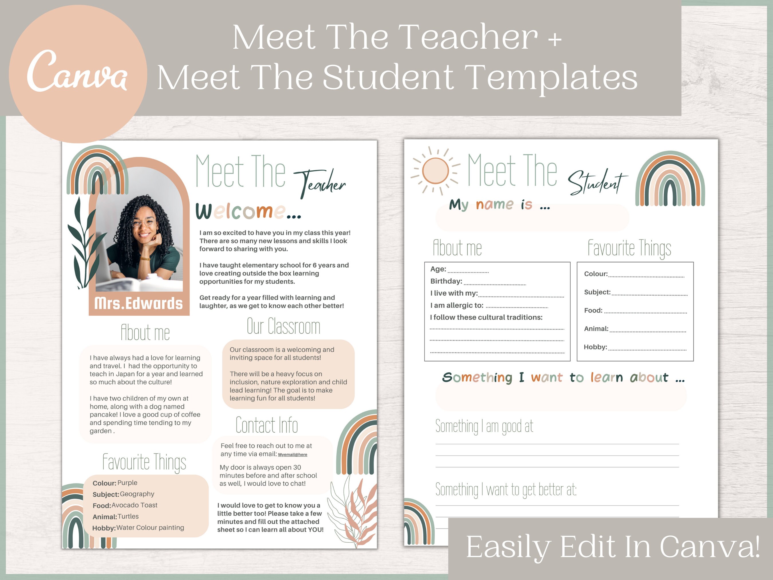 Meet the Teacher and Meet the Student, Editable Classroom Templates ...