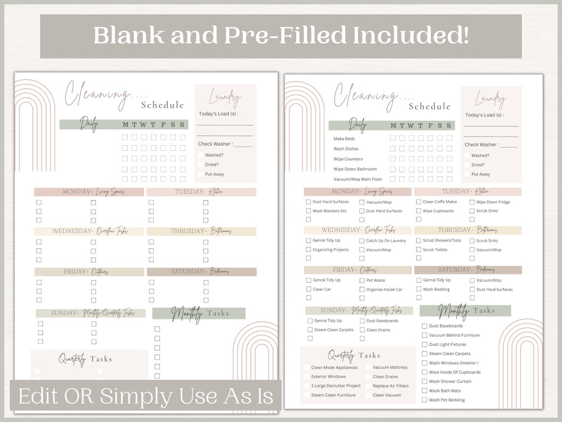Printable Cleaning Schedule Editable Cleaning Schedule Template - Etsy