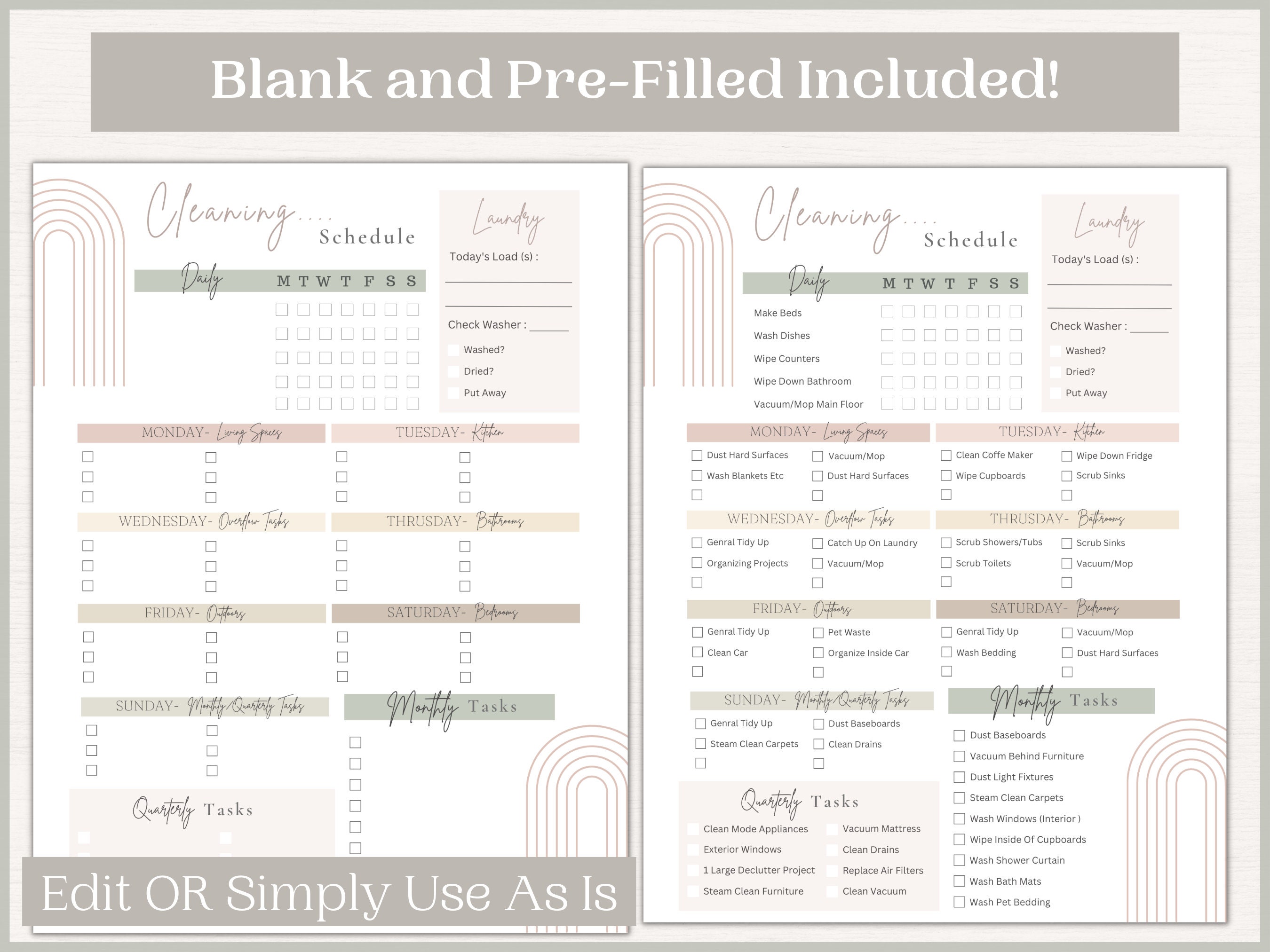 Printable Cleaning Schedule | Editable Cleaning Schedule Template - Etsy
