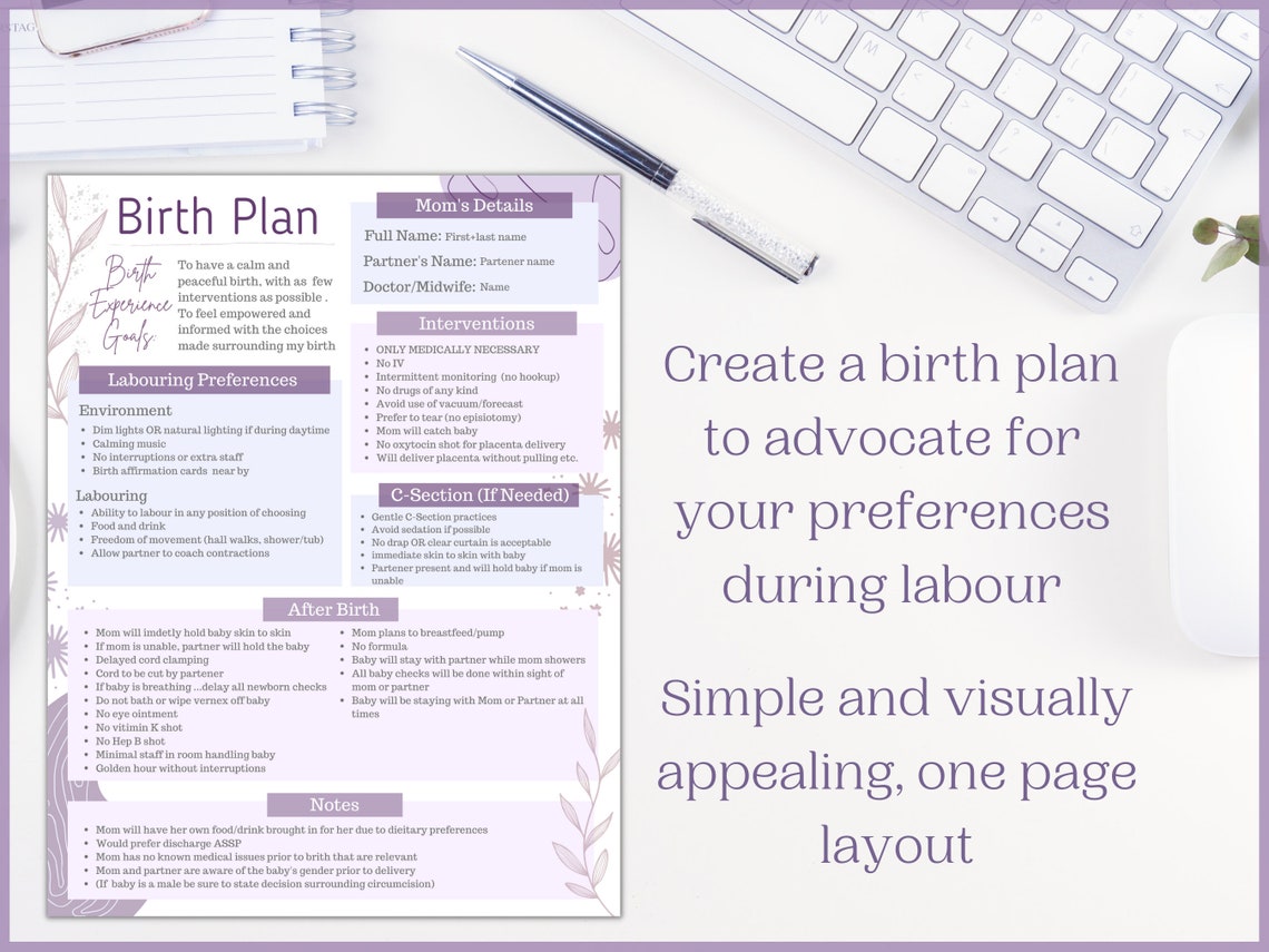 Editable Birth Plan Template Printable Birthing Plan - Etsy Canada