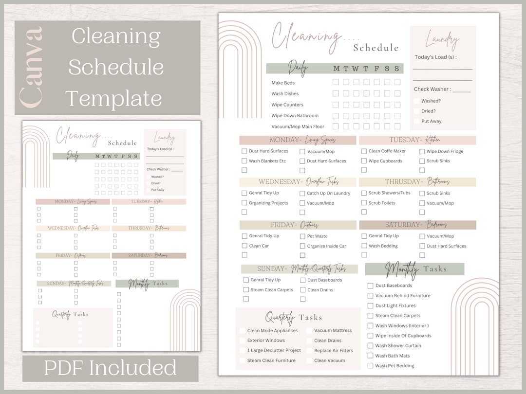 Printable Cleaning Schedule | Editable Cleaning Schedule Template - Etsy