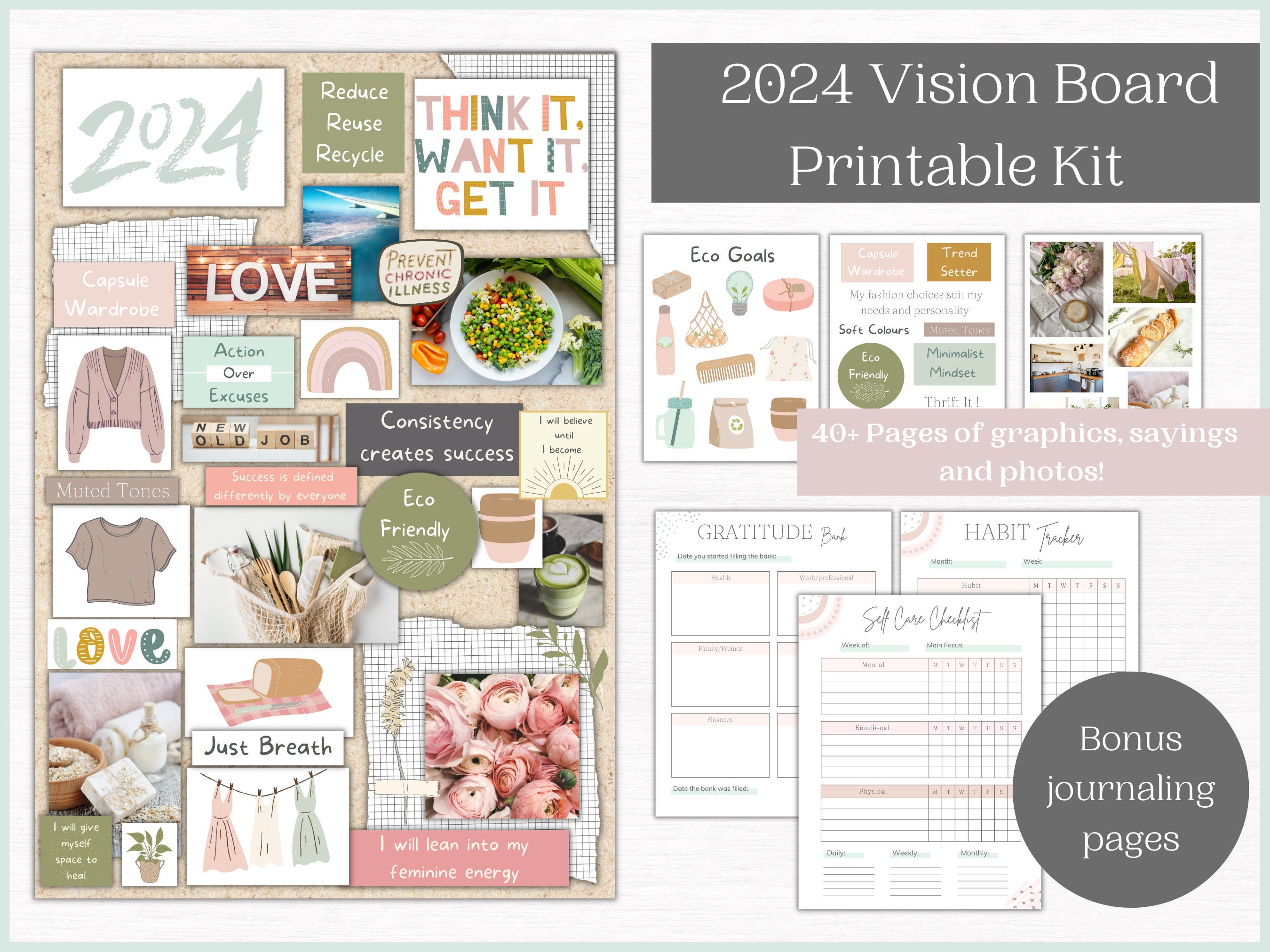 Printable Vision Board Kit Manifestation Journal Gratitude Journal and ...