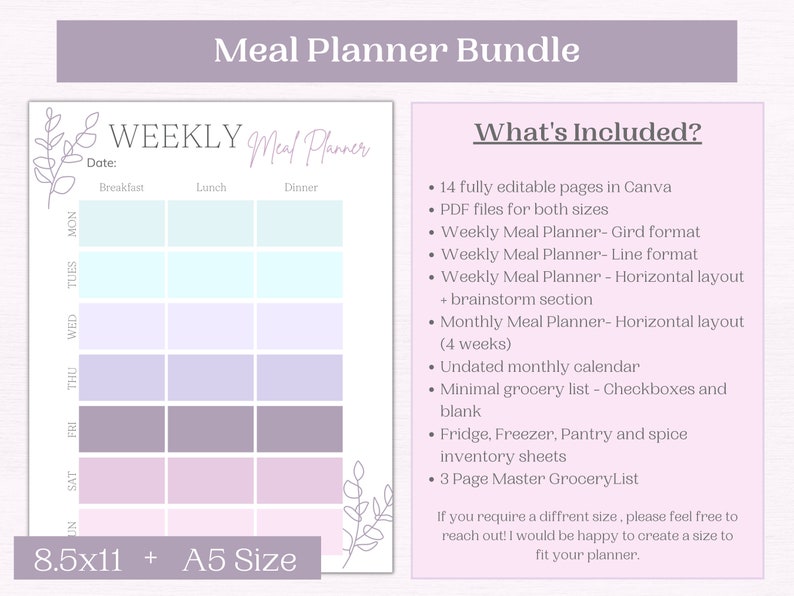 Weekly Meal Plan Templates | Grocery List and Pantry Inventory - Etsy