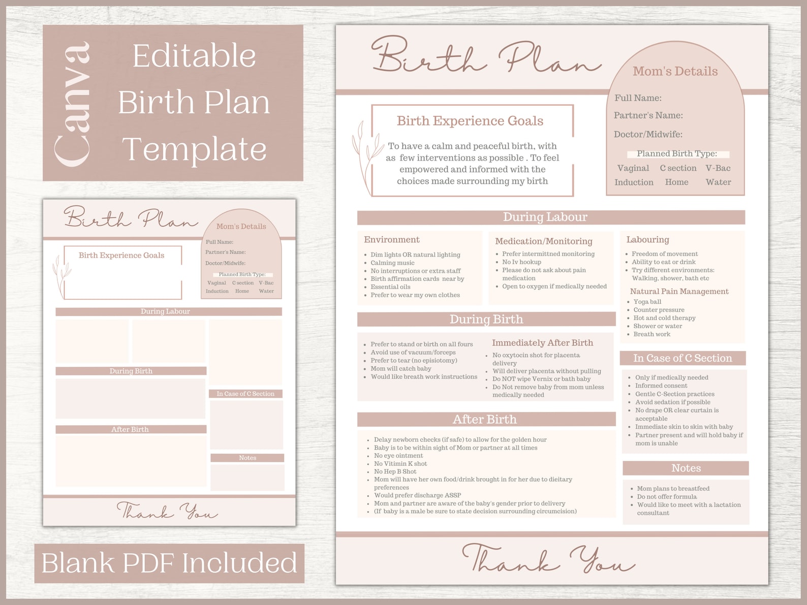 Editable Birth Plan Template | Printable Birthing Plan | Labour and ...