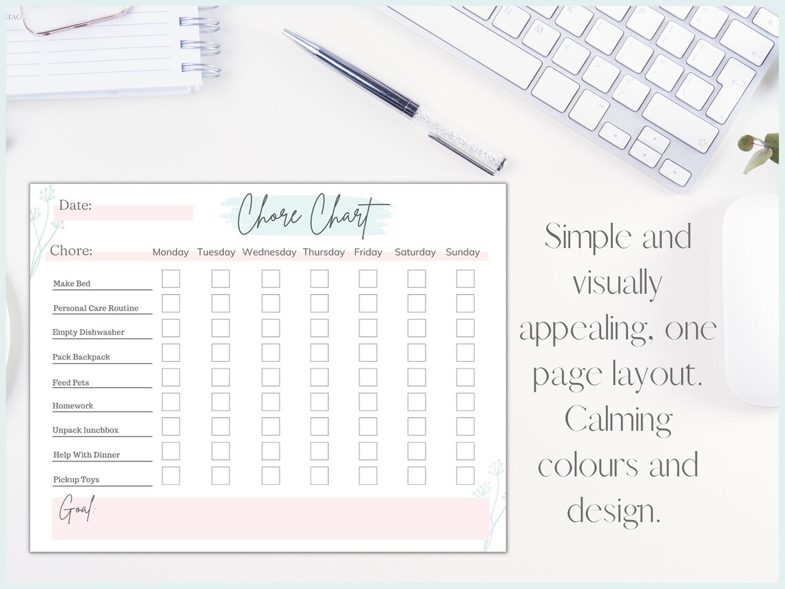 Editable Chore Chart for Kids Pastel Colours and Minimalist Design - Etsy