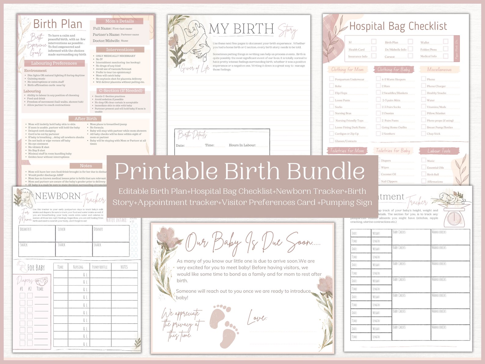 Mini Birth Plan Bundle Editable Birth Plan Hospital Bag - Etsy