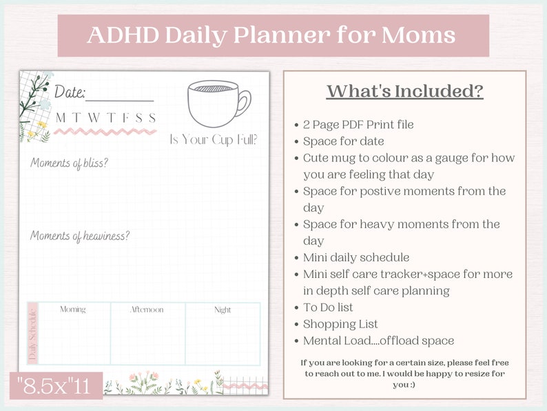 ADHD Planner | Daily ADHD Mom Planner | ADHD Planner and Wellness ...