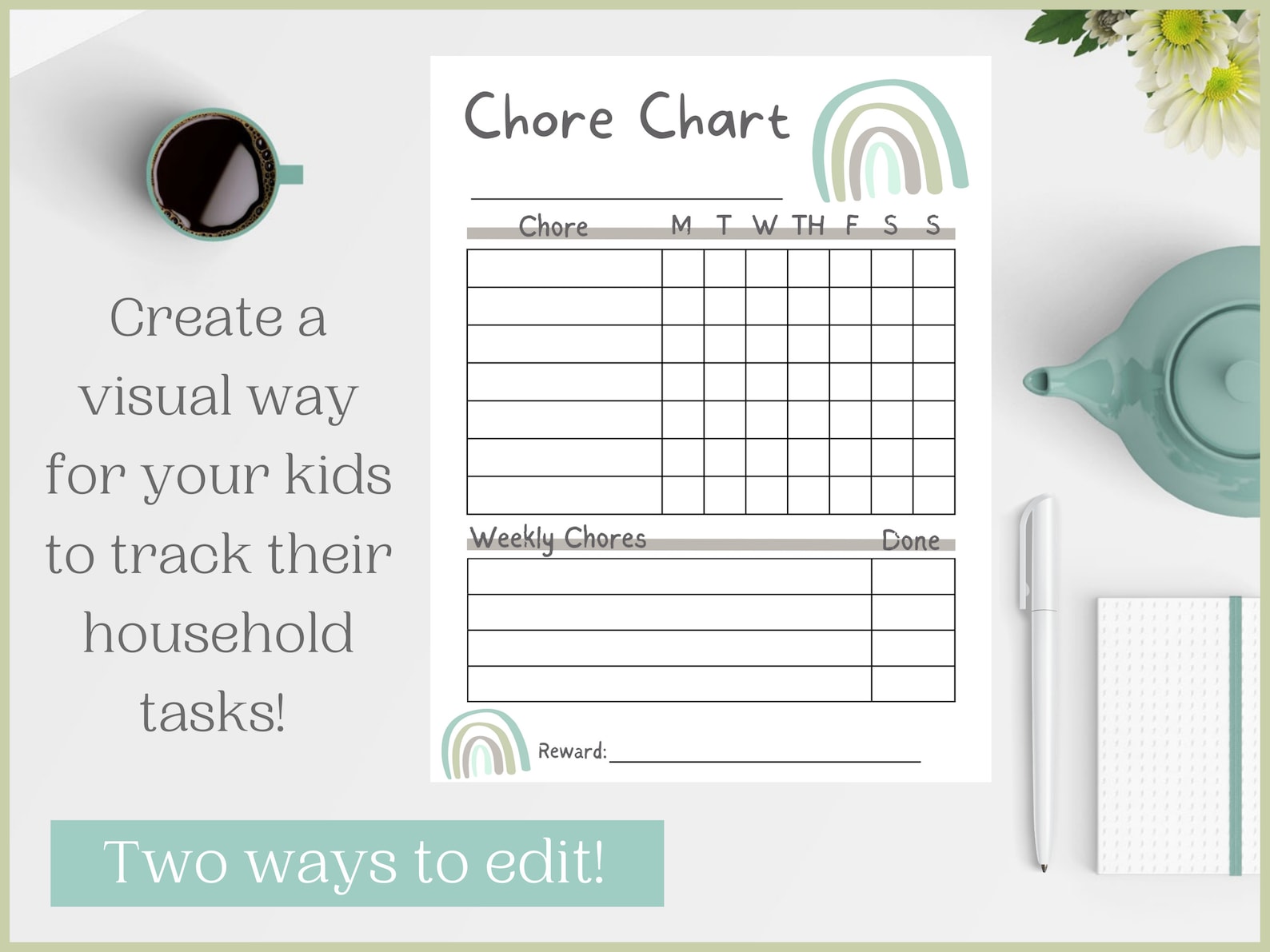 Editable Chore Chart for Kids | Printable Kids Chore Chart ...