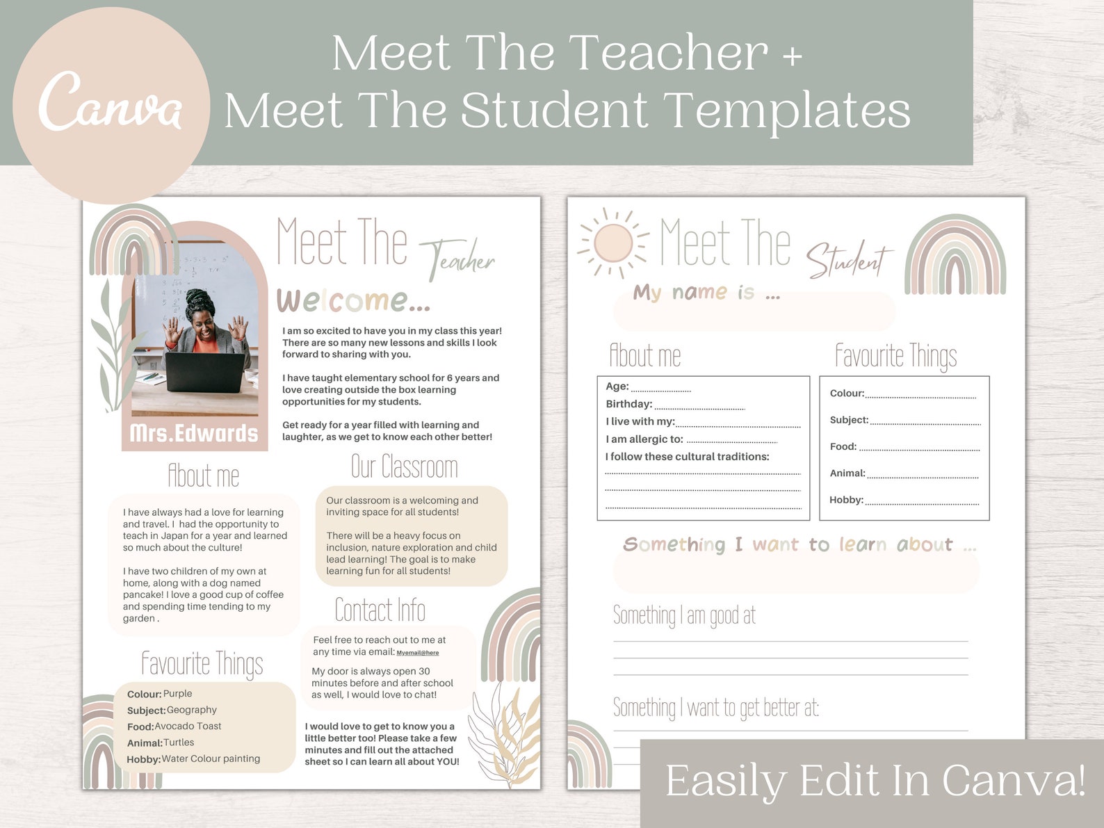 Meet the Teacher and Meet the Student, Editable Classroom Templates ...