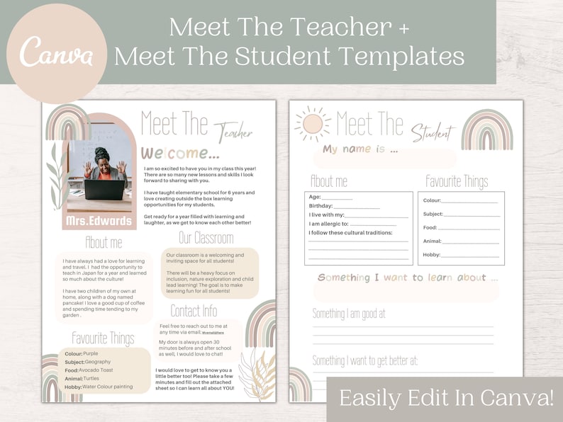 Meet the Teacher and Meet the Student, Editable Classroom Templates ...