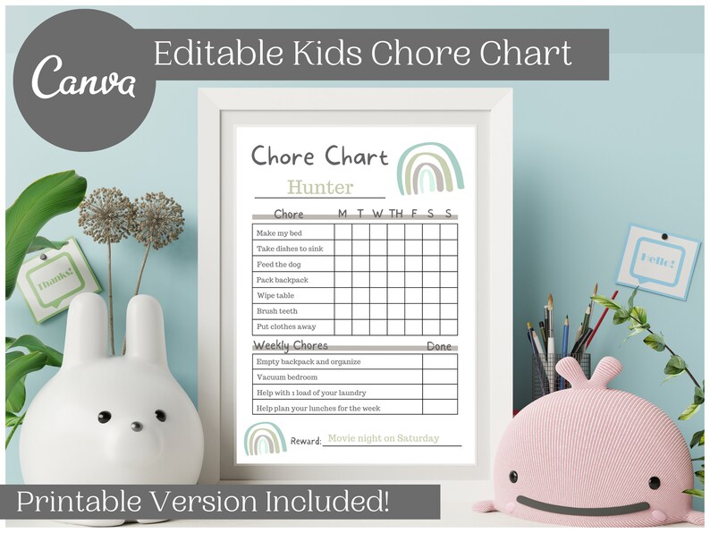 Editable Chore Chart for Kids | Printable Kids Chore Chart ...