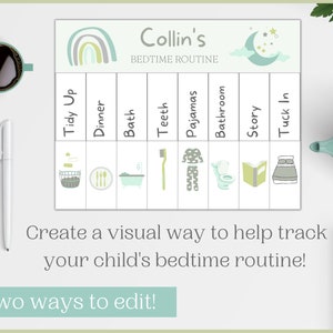 Editable Toddler Bedtime Routine Chart | Printable Chore Chart for Kids | Kids Routine Chart ...