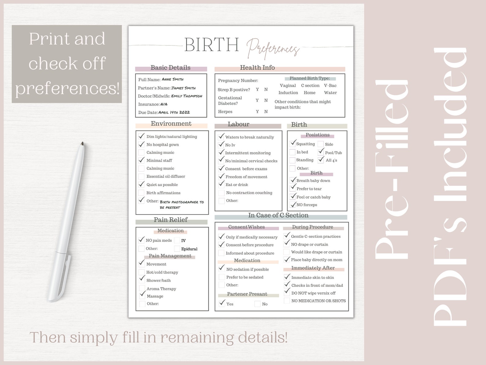 Editable Birth Plan Template |printable Birth Plan and Checklist - Etsy